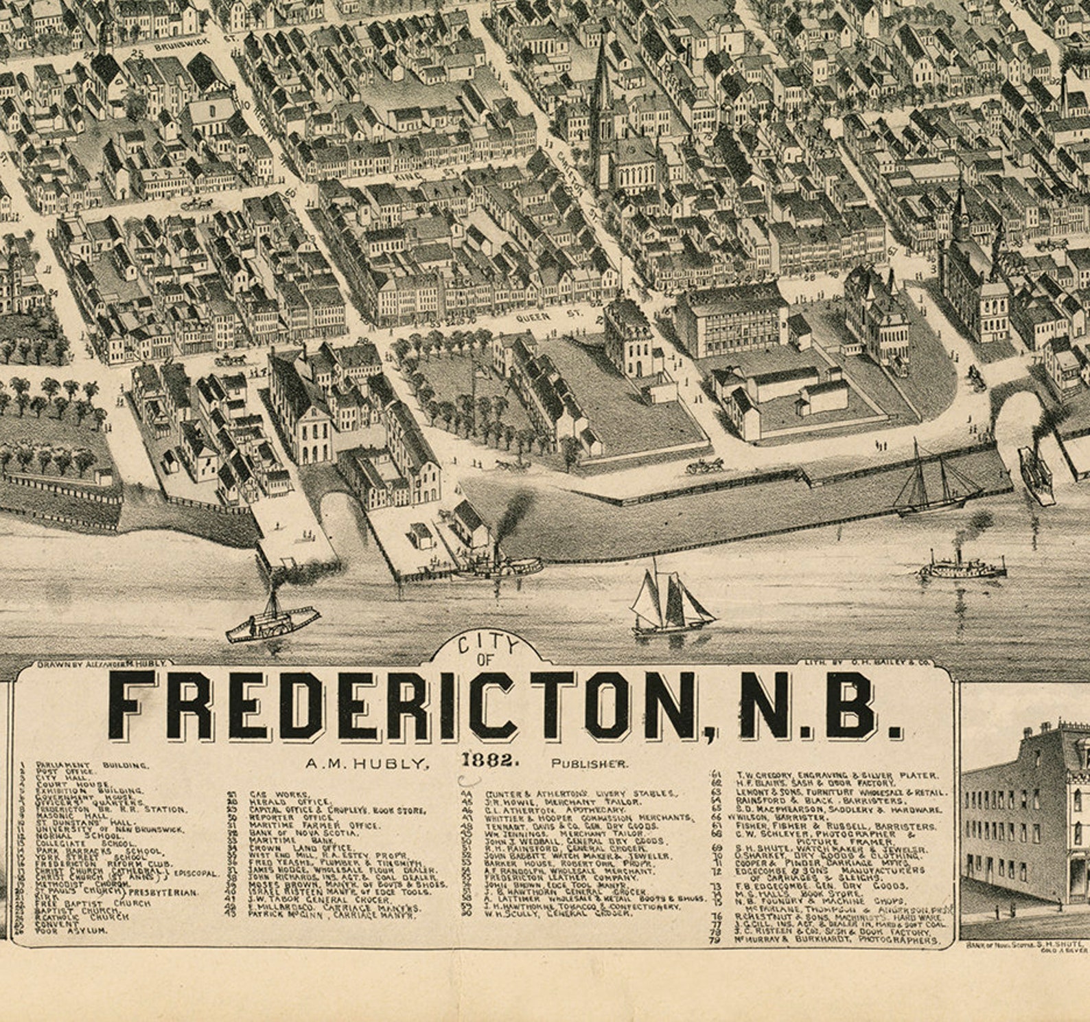 Map of Fredericton, New Brunswick, Canada in 1882. Reproduction Vintage ...
