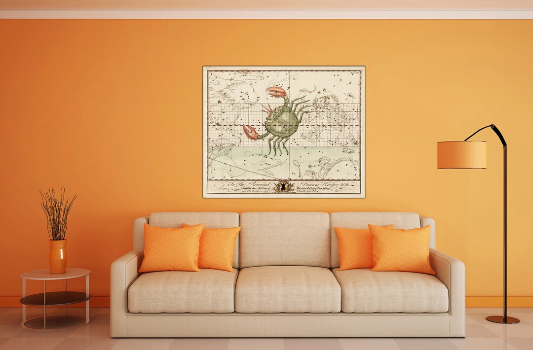 Chart of Cancer. Zodiac Star Constellation Sign. Home Deco Style Old ...