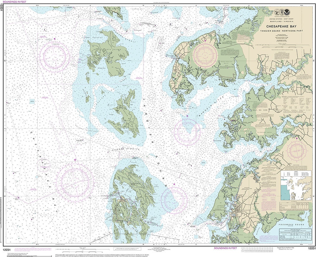 NOAA Nautical Charts of Chesapeake Bay Tangier Sound Northern Part ...