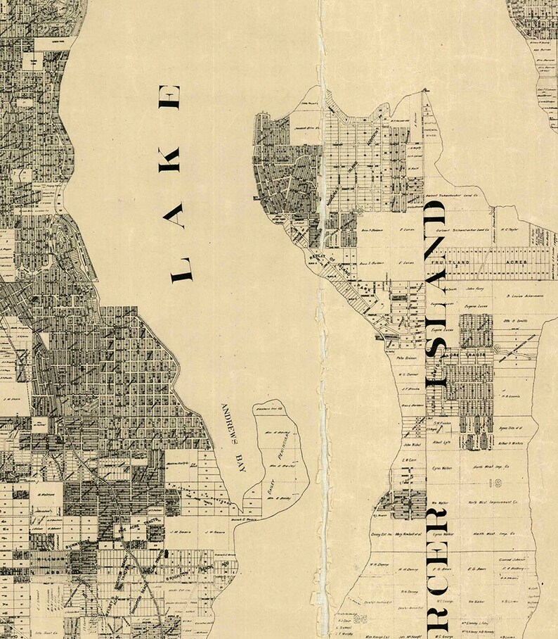 Map of Seattle, Puget Sound, Washington, WT, 1909. Vintage Restoration ...