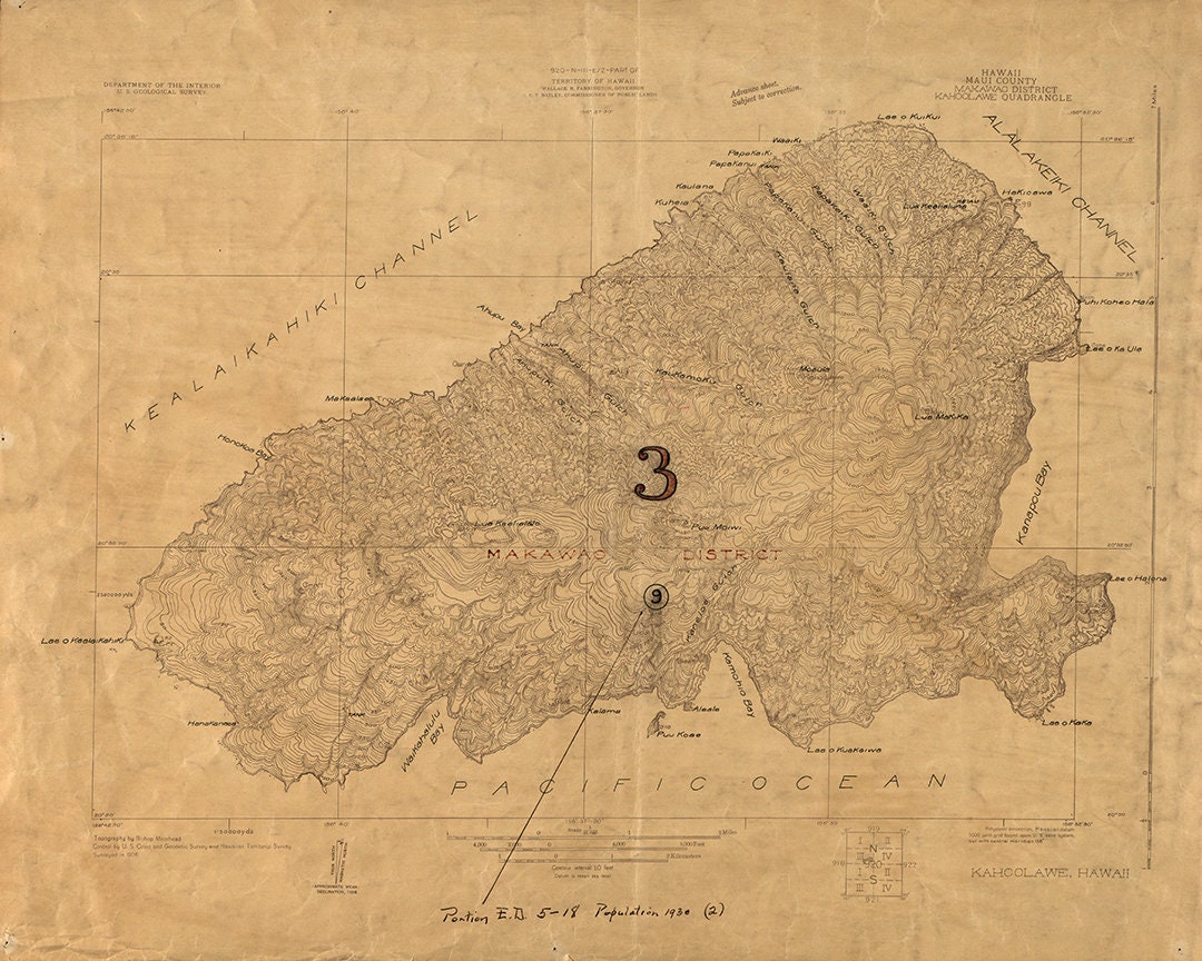 Map of Kahoolawe, Hawaiian Islands, 1926. Restoration Hardware Home ...