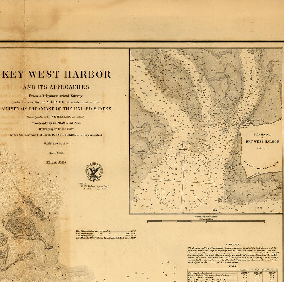 Nautical Charts of Key West Harbor Florida FL 1864. | Etsy