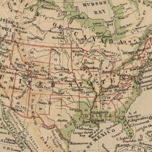 Map of the North America in 1880. Home Deco Style Old Wall Vintage ...