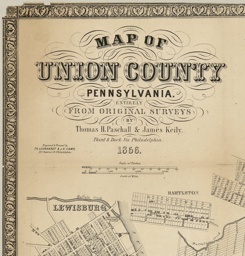 Map of Union County Pennsylvania 1856. Vintage restoration | Etsy