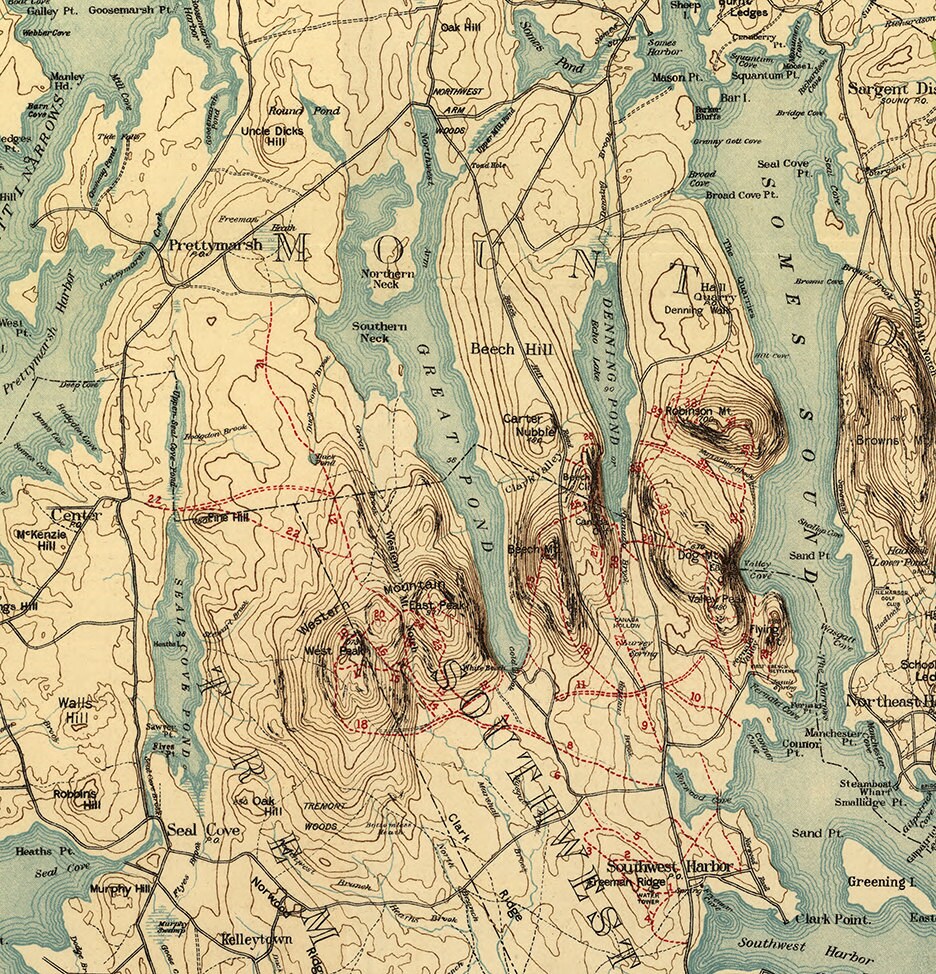 Map of the Mount Desert Island Acadia National Park Maine. | Etsy