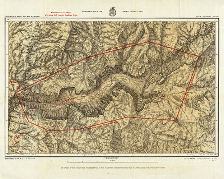 Topographical Map of the Yosemite National Park California | Etsy