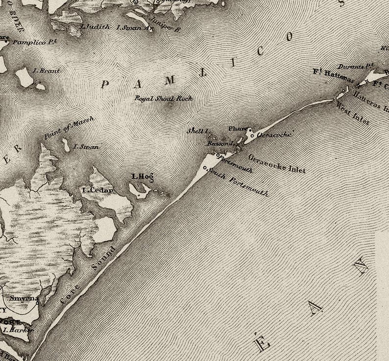 Map of Pamlico Sound North Carolina 1874. Vintage Restoration - Etsy