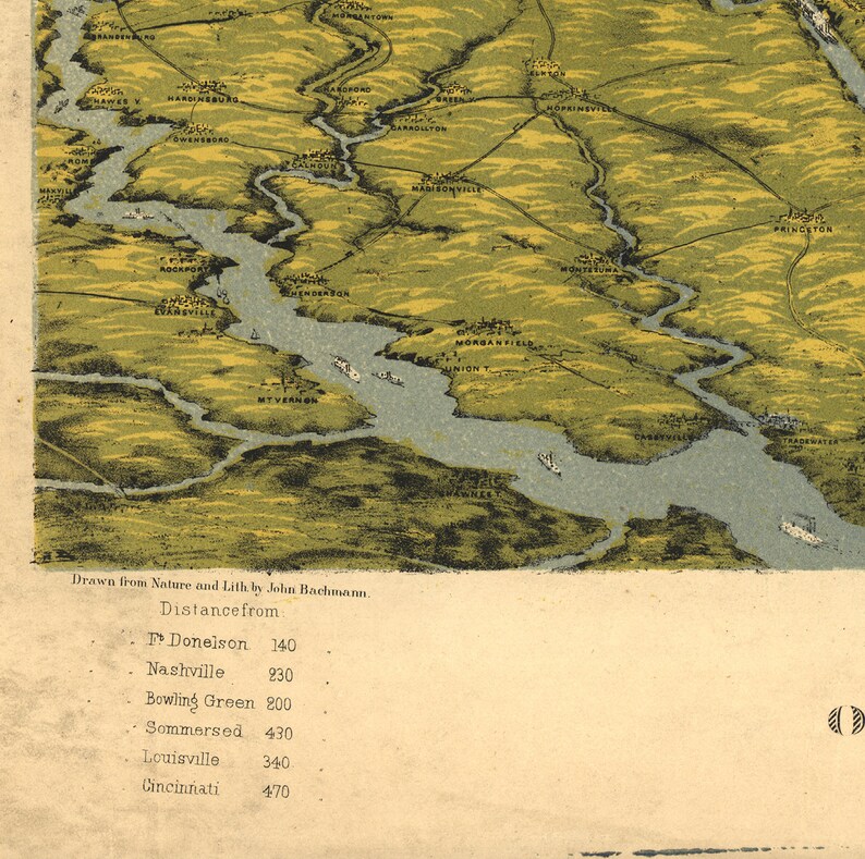 Map of Kentucky and Tennessee showing Cairo and part of the | Etsy