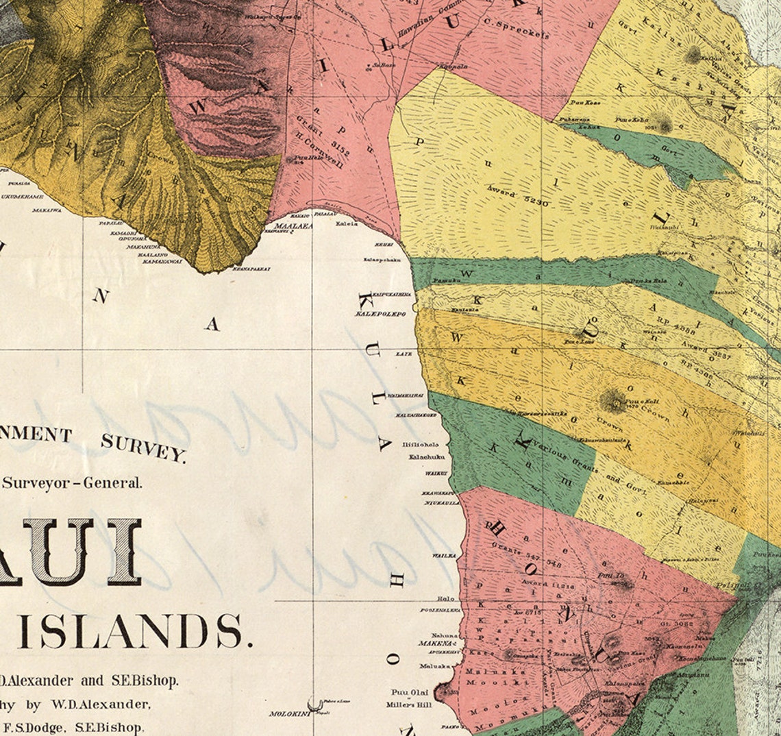 Vintage Map of Maui Hawaii 1885| Hawaiian Islands Reproduction Map ...
