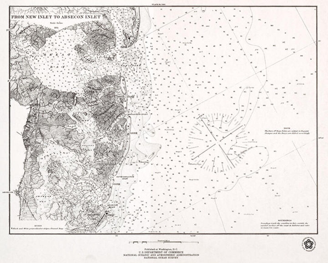 Map of New Inlet to Absecon Inlet Nautical Charts, New Jersey NJ., 1976 ...