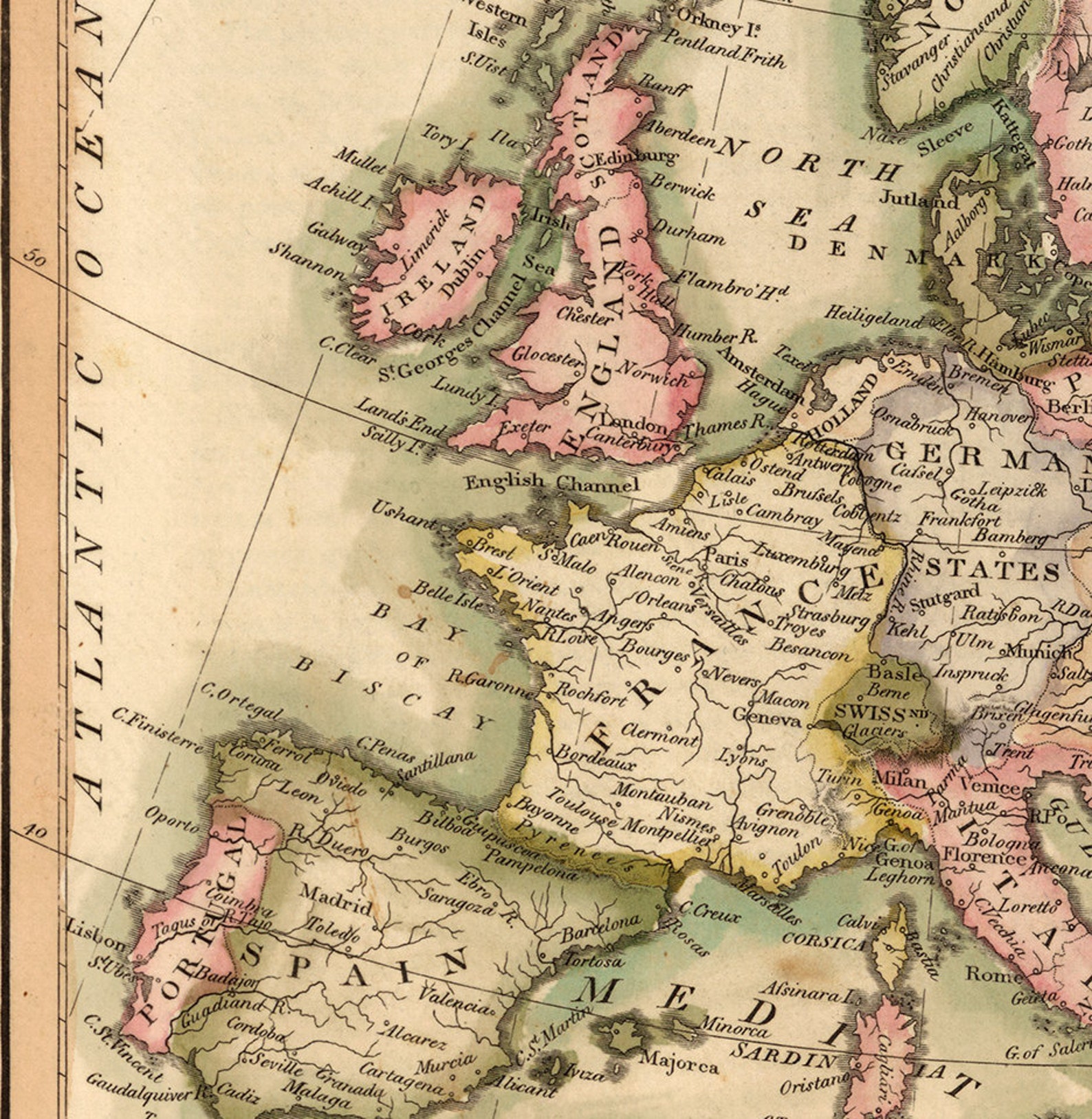 Map of Europe 1814. Vintage Restoration Hardware Home Deco | Etsy