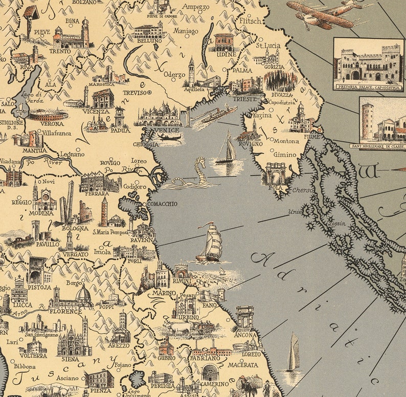 Map of Italy, With Vatican City, Italy, 1935. Vintage Restoration ...