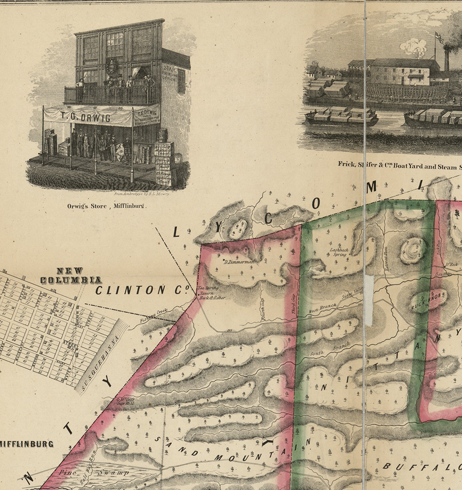 Map of Union County Pennsylvania 1856. Vintage restoration | Etsy