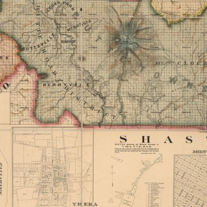 Map of Siskiyou County, State of California 1887. Vintage Restoration ...