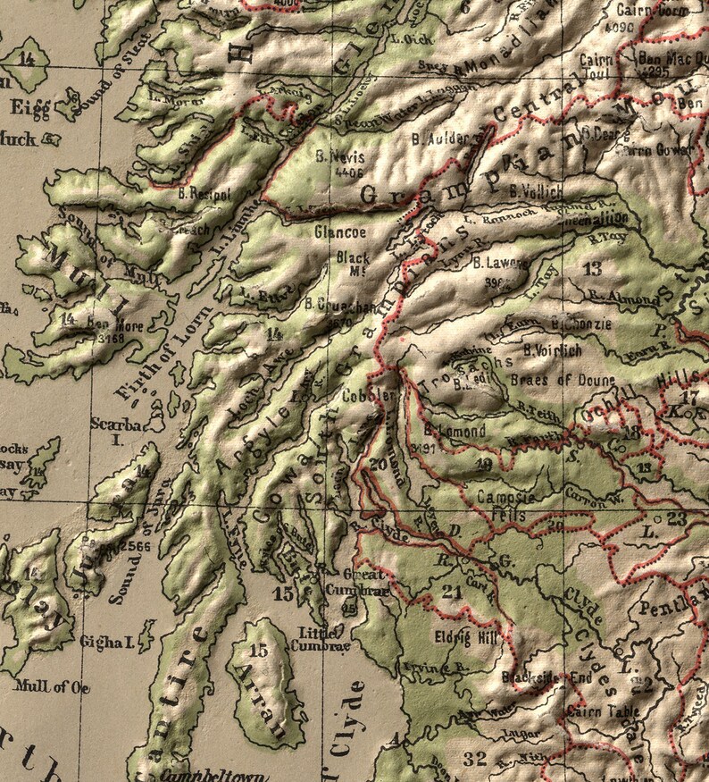 Map of Scotland, 1880. Vintage Home Deco Style Old Wall Reproduction ...