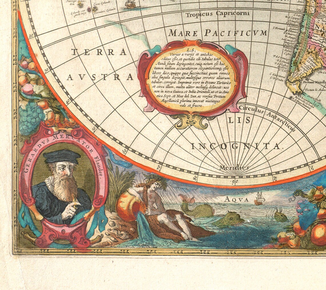 Map of the World in 1630 by Hendrik Hondius. Vintage Restoration ...
