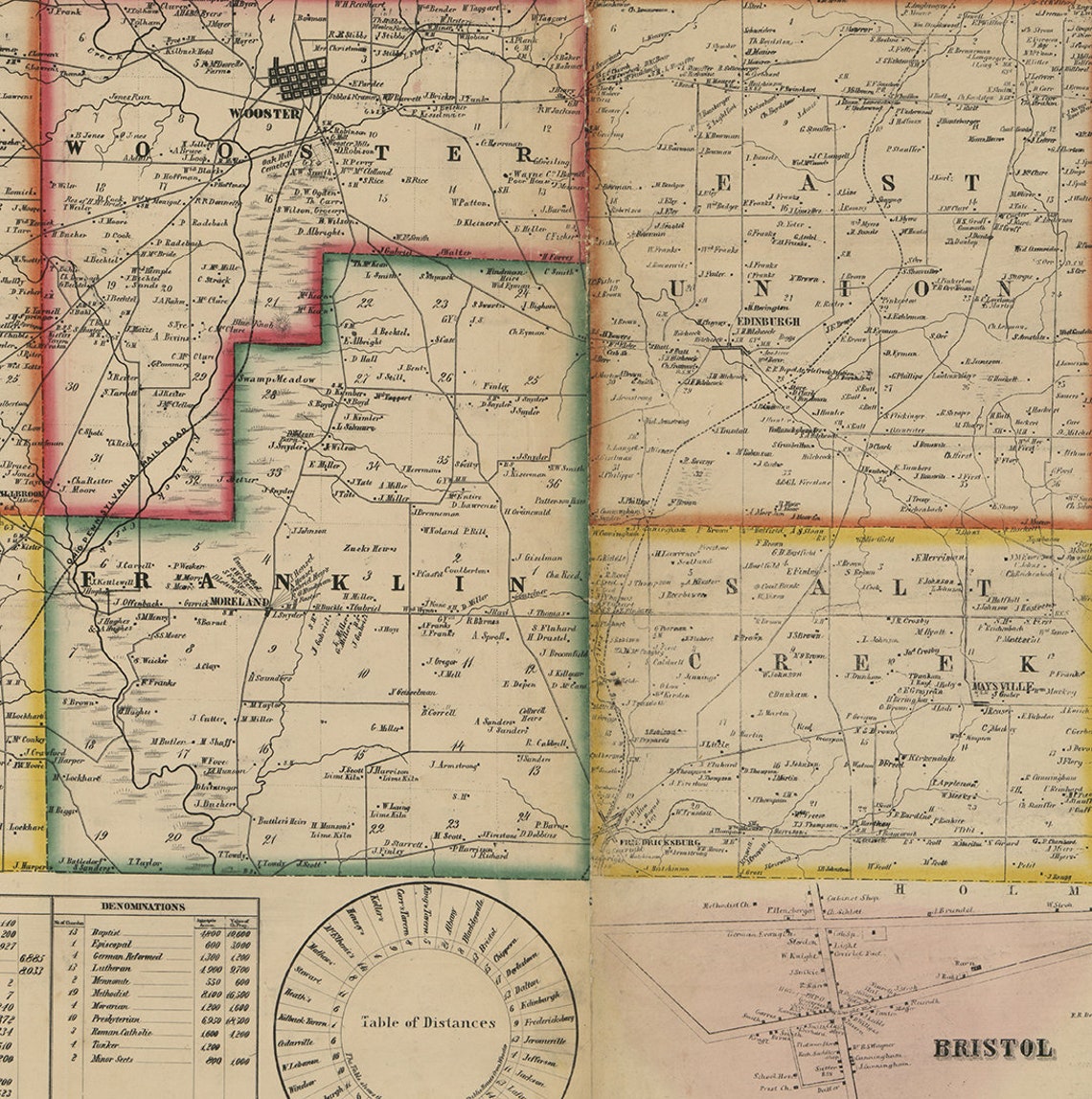 Map of Wayne County Pennsylvania PA 1856. Vintage | Etsy