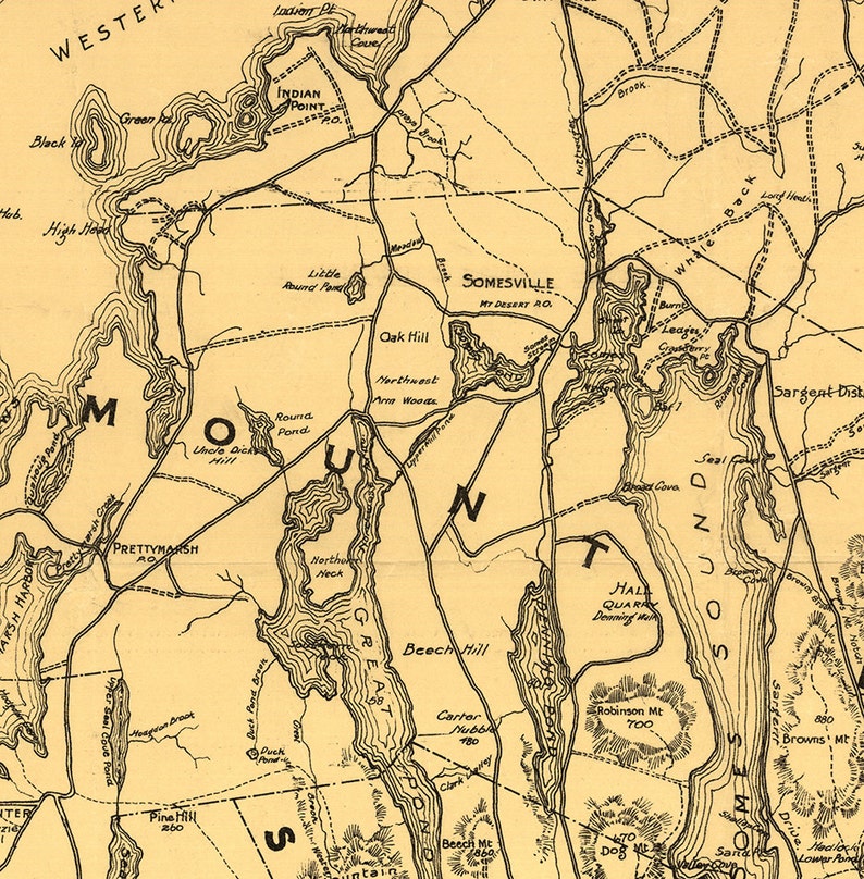 Map of the Mount Desert Island Acadia National Park Maine. - Etsy