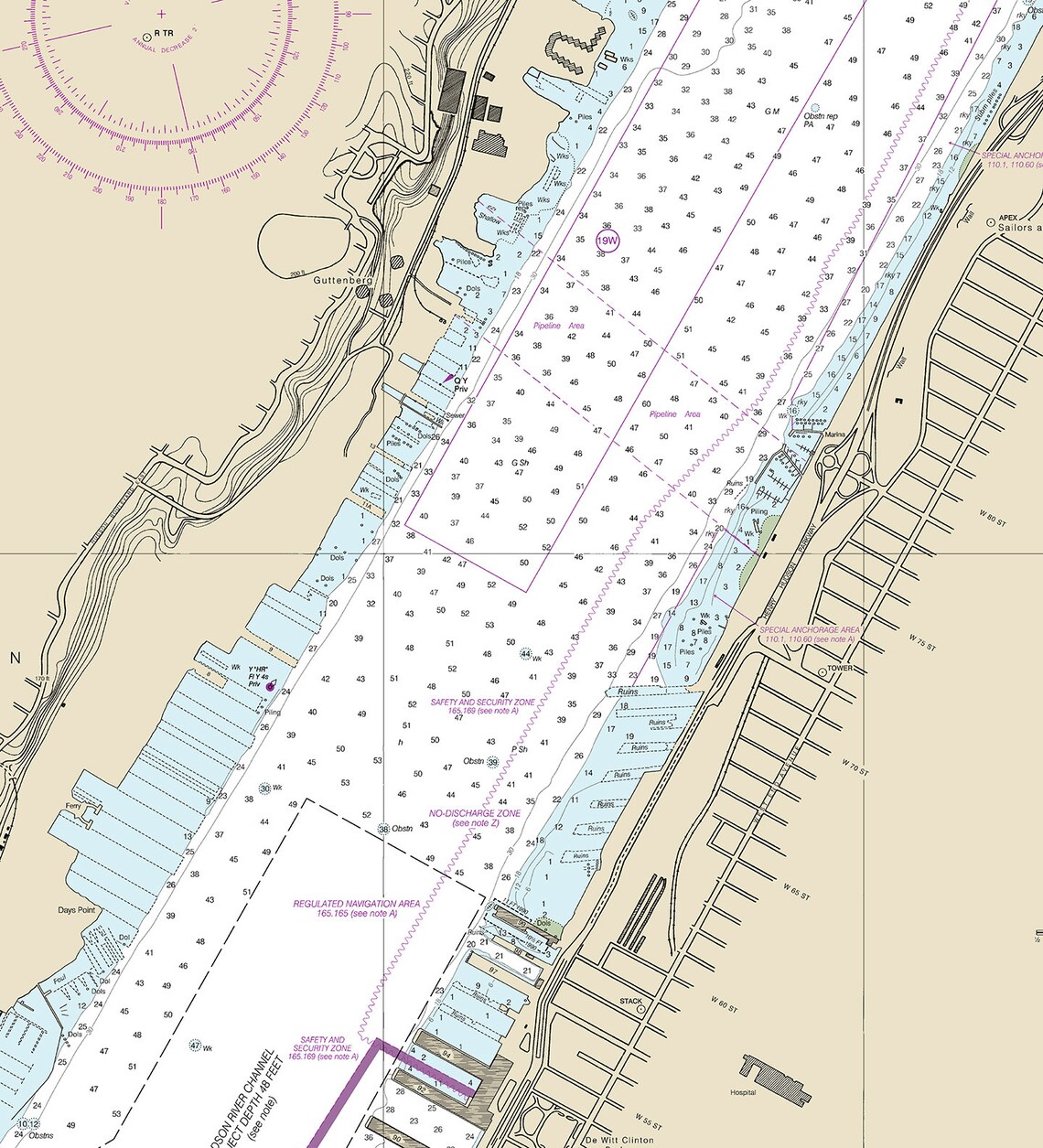Nautical charts of Hudson River. Days Point to George | Etsy