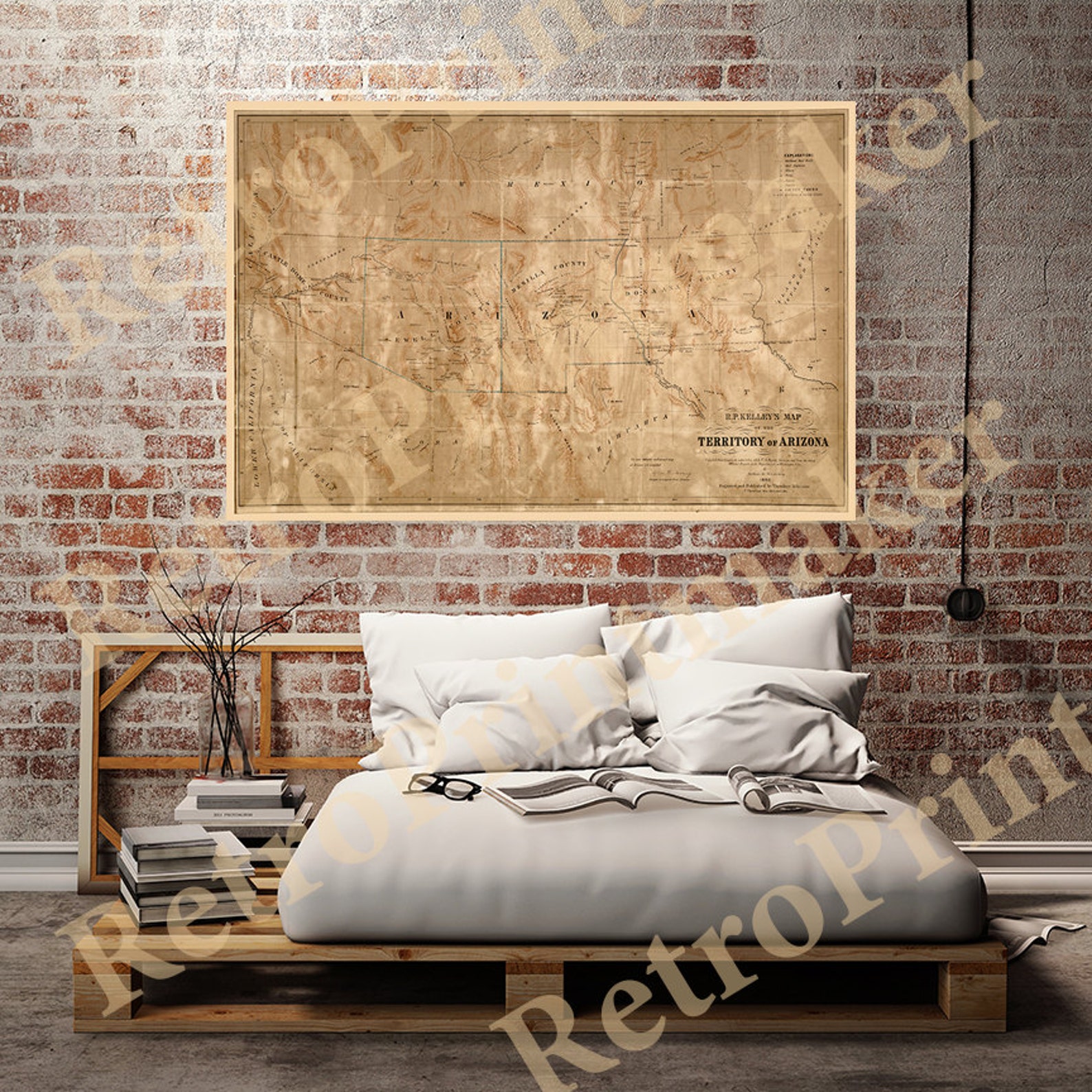 Map of Arizona 1860. Restoration Hardware Home Deco Style Old | Etsy