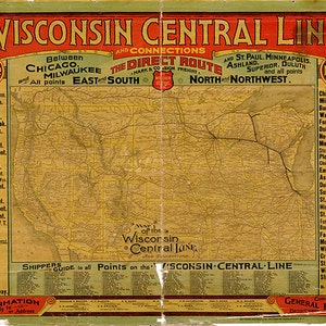 Map of the Wisconsin Central Line and Connections. Vintage Restoration ...