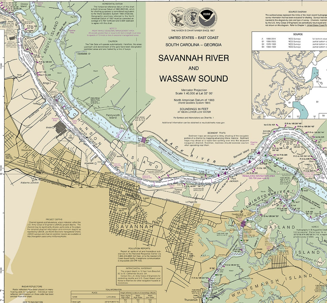 Nautical charts of Savannah River and Wassaw Sound. 11512. | Etsy