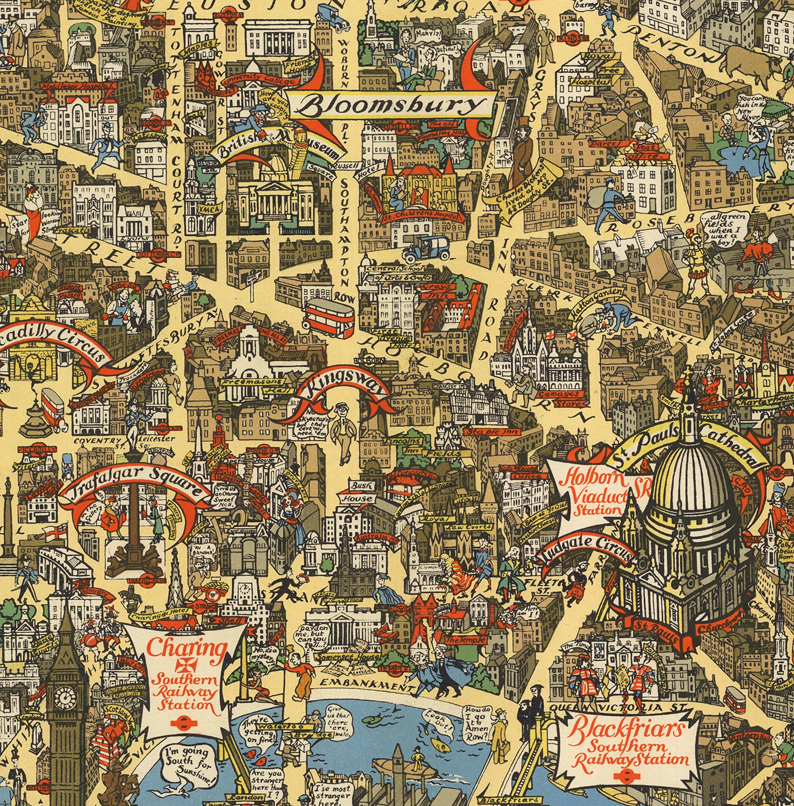Pictorial Map of London Town 1938. Vintage Home Deco Style Old - Etsy