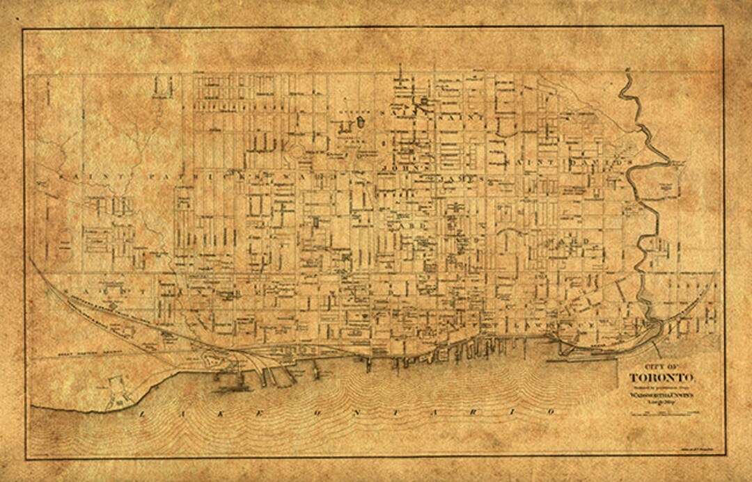 Map of Toronto, Ontario, Canada in 1873. Restoration Hardware Home Deco ...