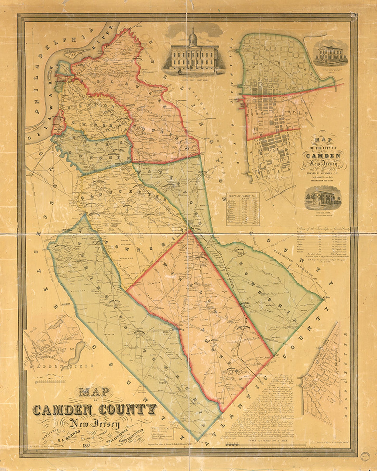 Map of CAMDEN County New Jersey 1857. Vintage Home Deco Style - Etsy