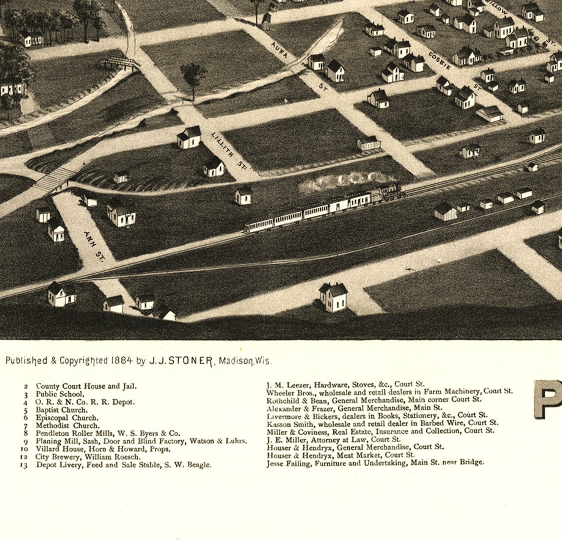 Map of Pendleton Umatilla Co. Oregon 1884. Restoration | Etsy