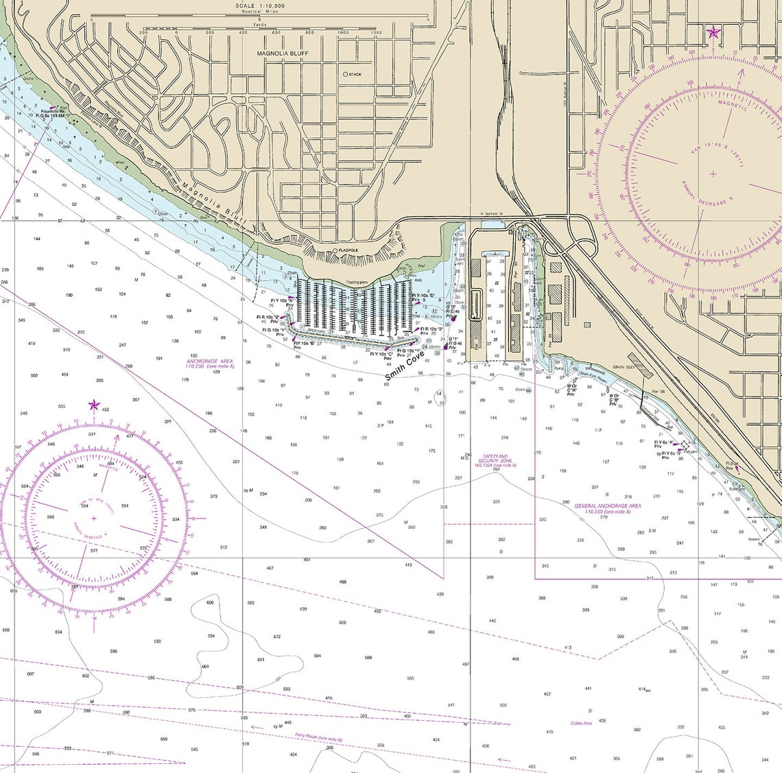 Nautical charts of Seattle Harbor. 18450 Elliott Bay and | Etsy