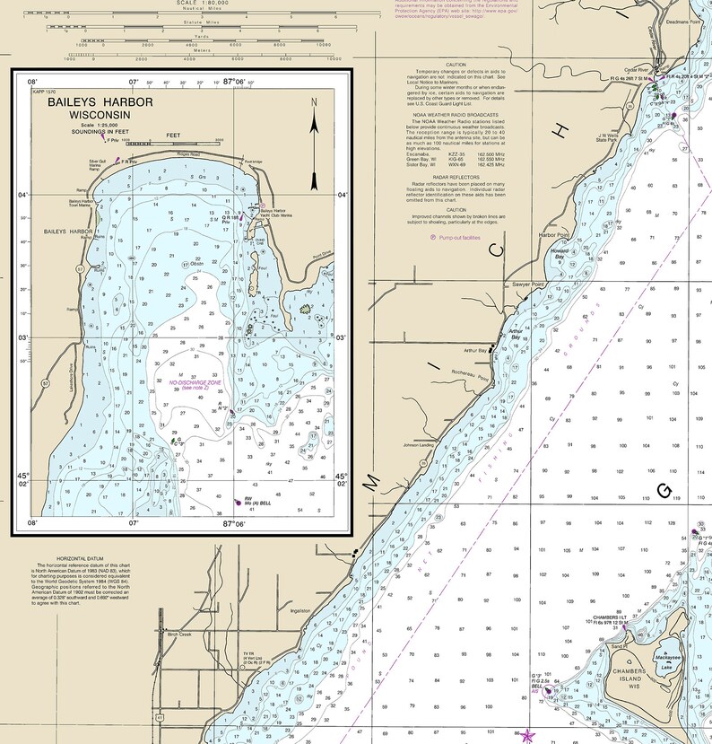 Nautical Chart of Upper Green Bay. Lake Michigan Wisconsin. | Etsy