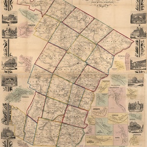 Map of Windsor County, Vermont, VT 1856. Vintage Restoration Hardware ...