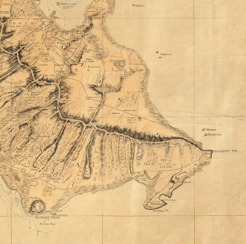Map of Oahu, Hawaiian Islands, 1881. Restoration Hardware Home Deco ...