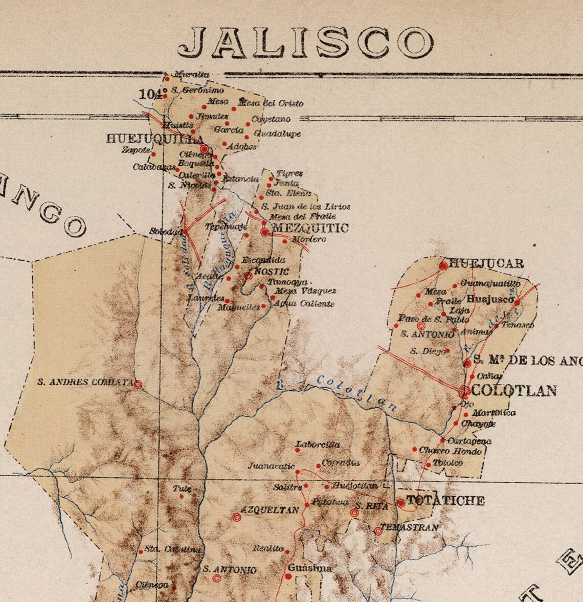 Map of Jalisco, Mexico, 1908. Vintage Restoration Hardware Home Deco ...