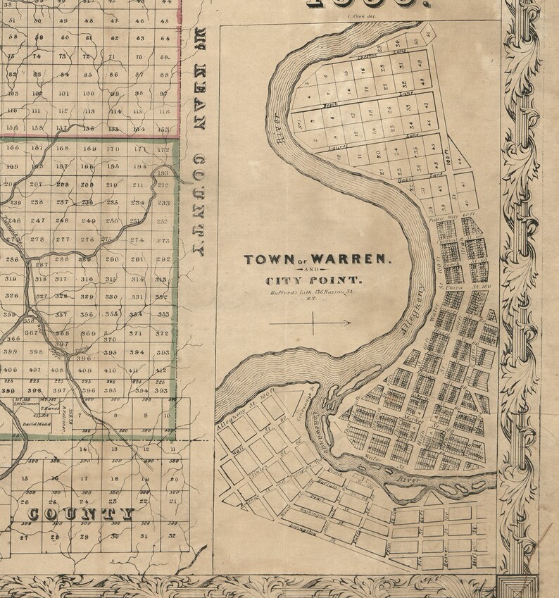 Map of Warren County, Pennsylvania. 1838. Vintage Restoration Hardware ...