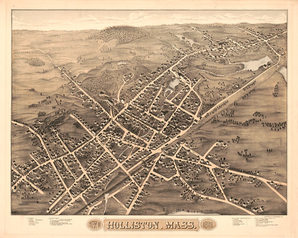 Map of Holliston Middlesex Co Massachusetts Ma. 1878. - Etsy
