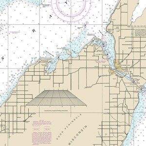 Nautical Chart of Lower Green Bay, Algoma and Oconto. Lake Michigan ...