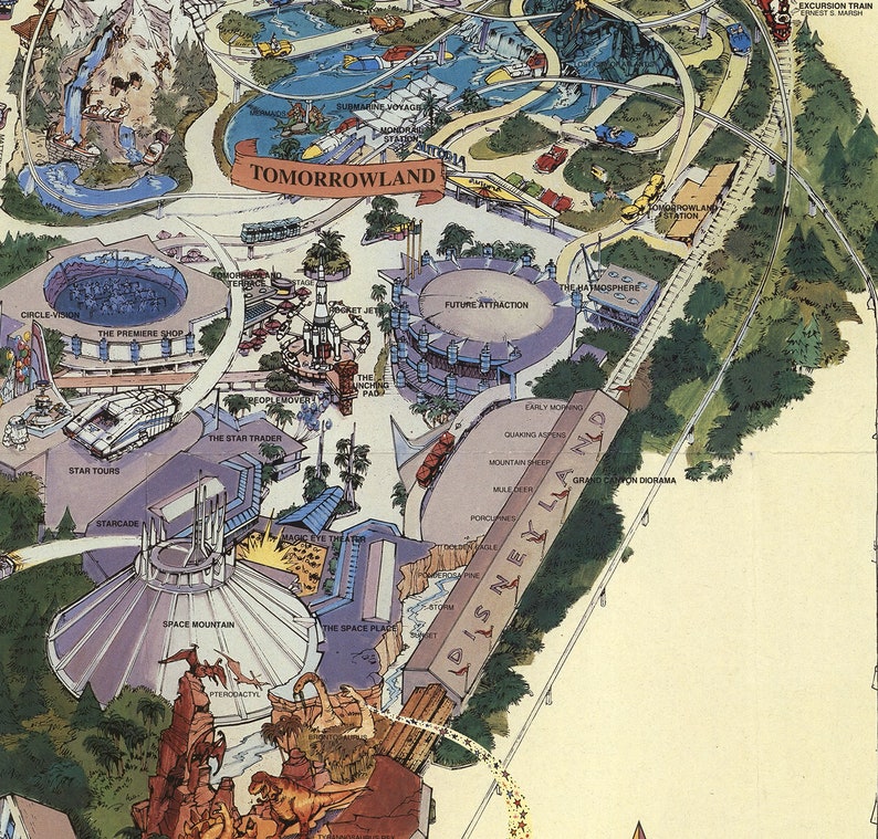 Disneyland Map Panoramic Birds Eye View Map of Disney Land. - Etsy