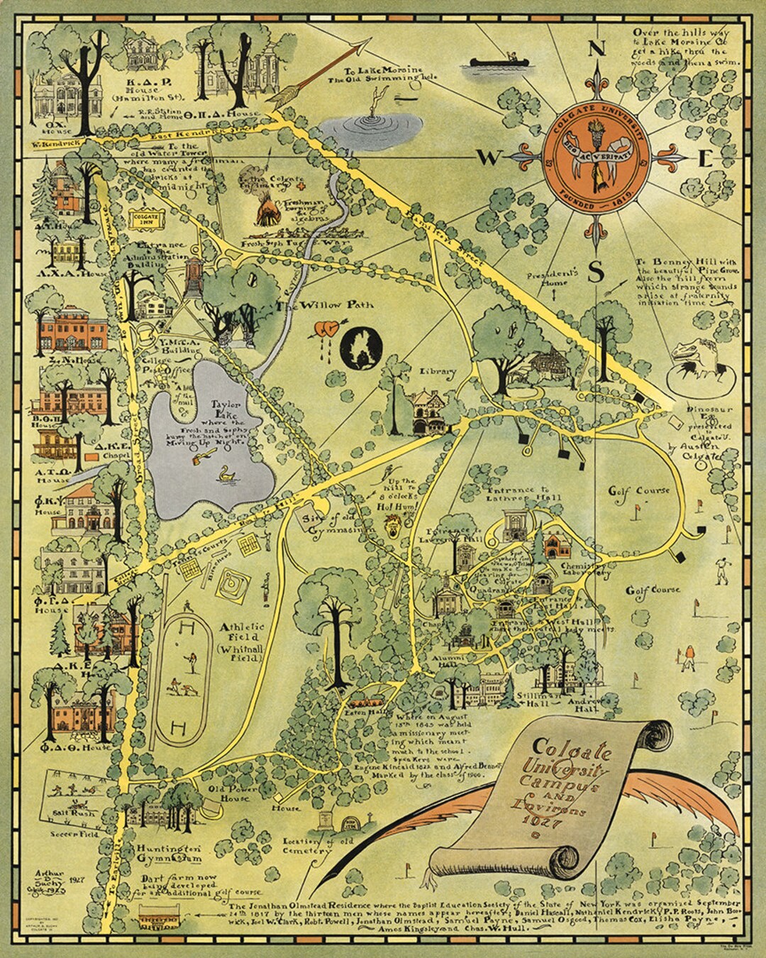 Map of Colgate University. 1927. Vintage Home Deco Style Old Wall ...