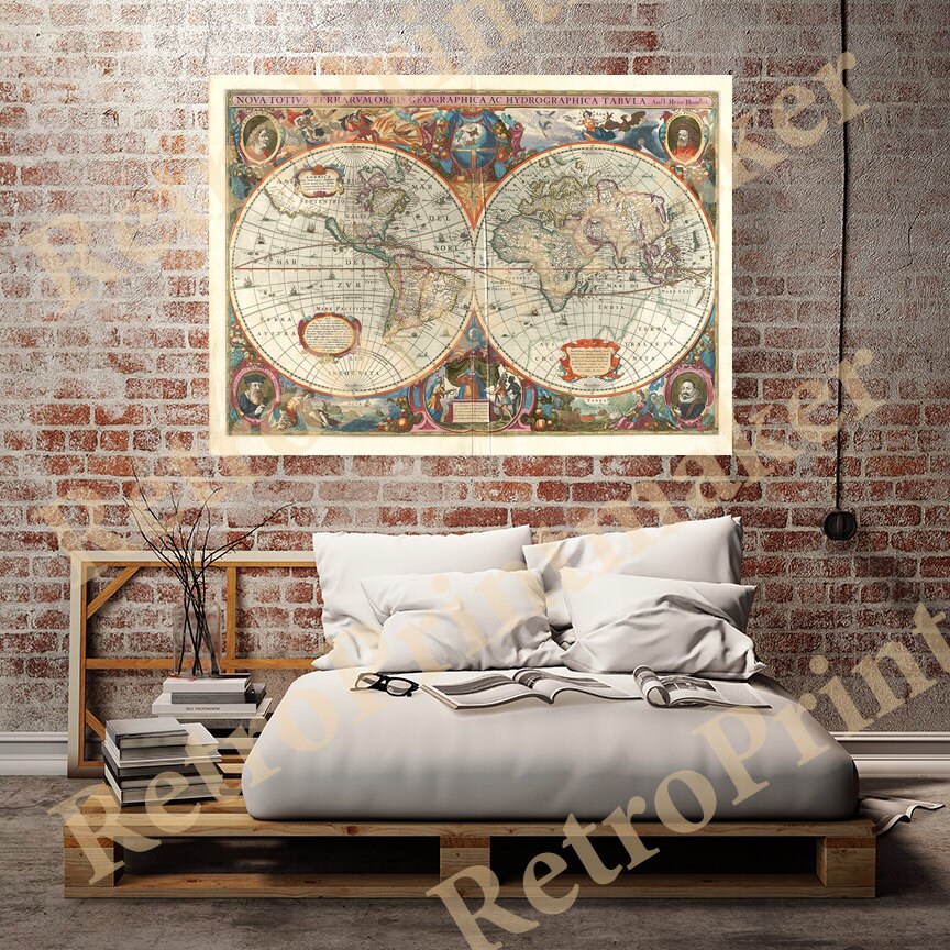 Map of the World in 1630 by Hendrik Hondius. Vintage Restoration ...