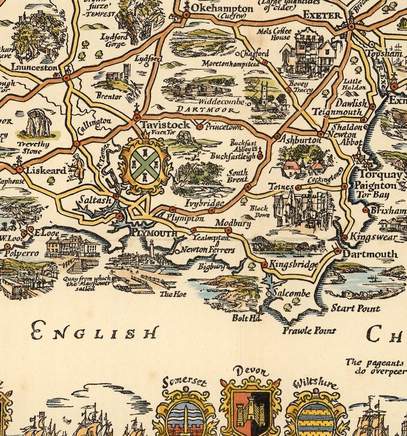 Historic Pictorial Map : Pratts High Test Plan of the West Country ...