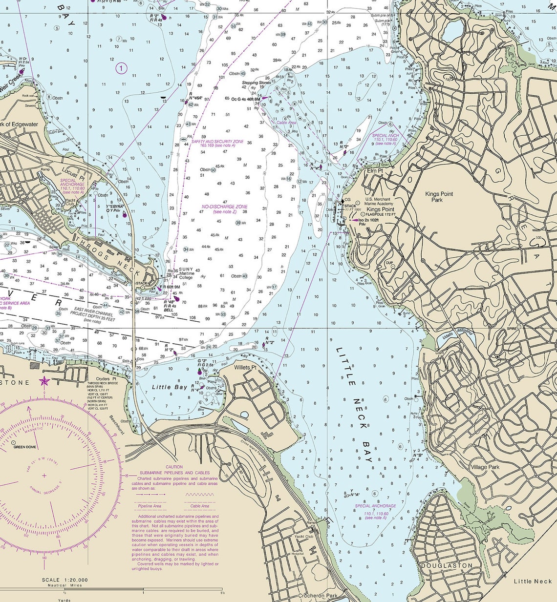 NOAA Nautical charts of Long Island Sound Hempstead Harbor | Etsy