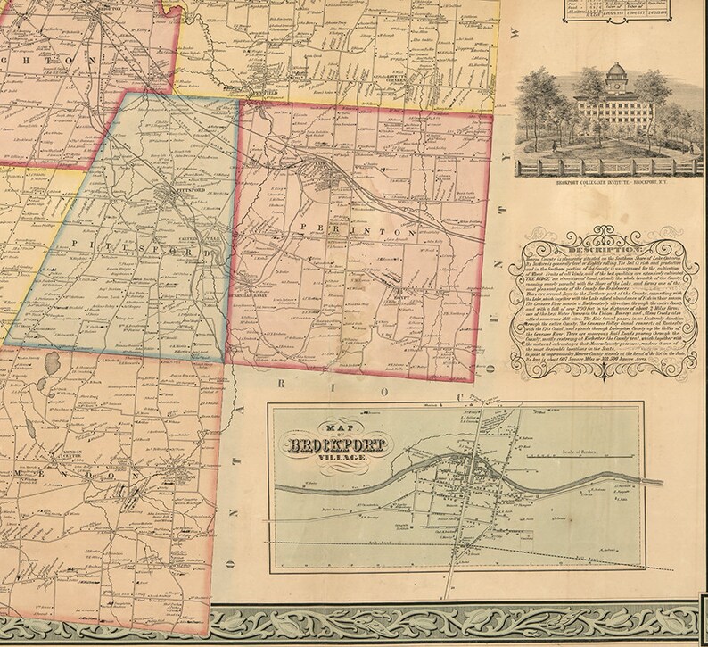 Map of Monroe County New York NY 1852 Restoration Hardware - Etsy