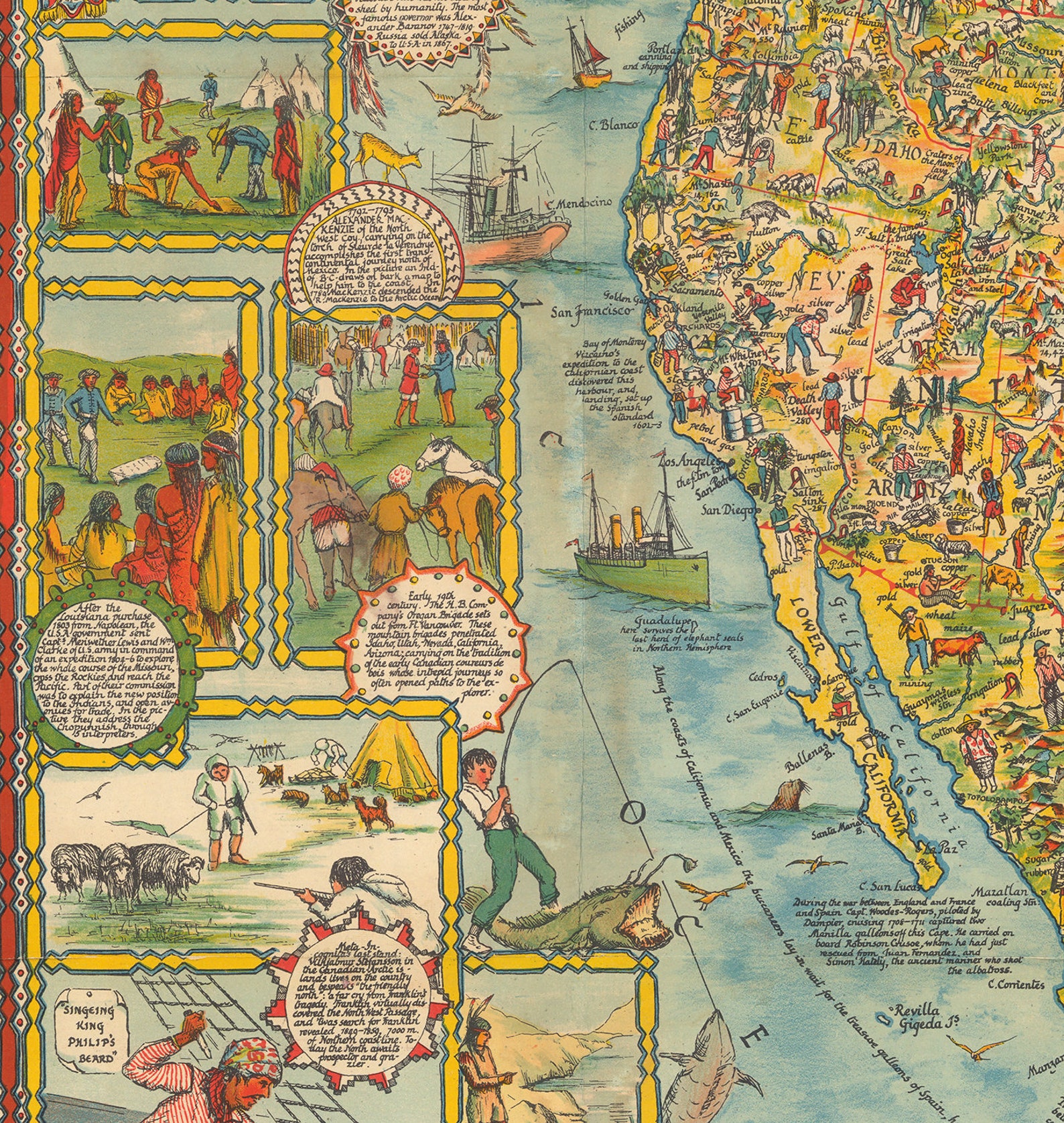 Mapa pictórico de América del Norte en 1930. Home Deco estilo - Etsy México