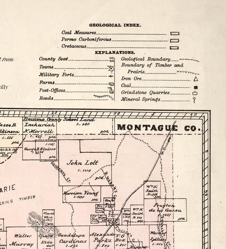 Map of Jack County Texas TX ... 1876. Shows Ownership. - Etsy