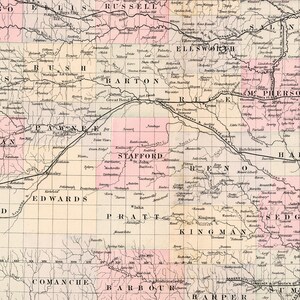 Map of Kansas State. 1881 Vintage Home Deco Style Old Wall Reproduction ...