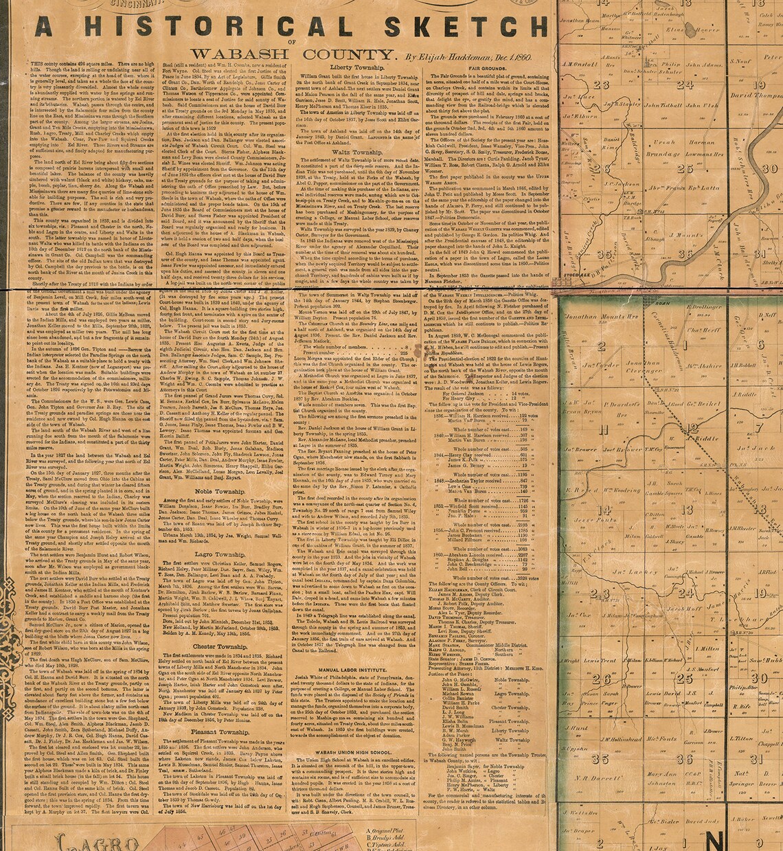 Map of Wabash County Indiana. 1861. Vintage Restoration | Etsy