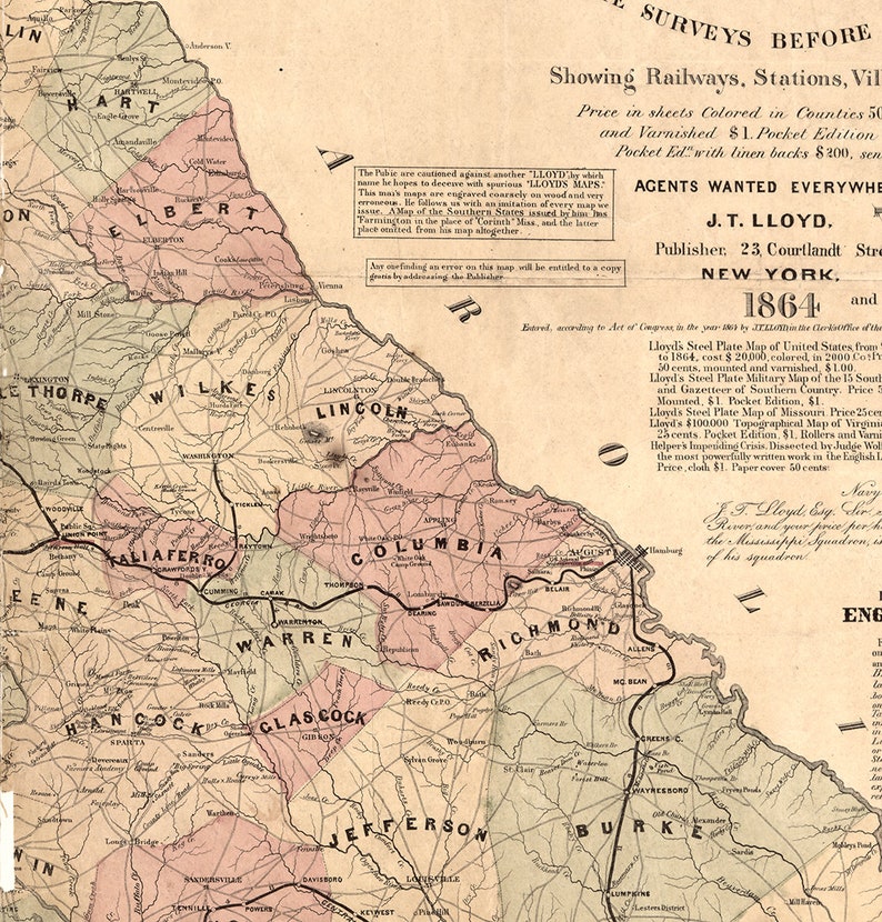 Map of State of Georgia. 1864 Vintage Restoration Hardware - Etsy