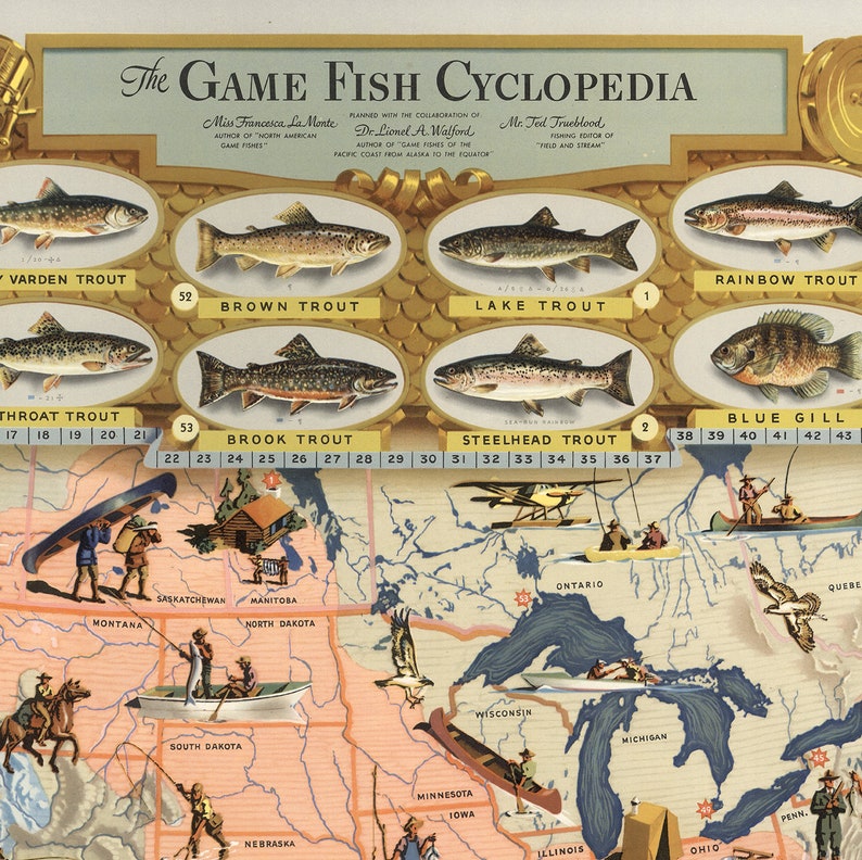 Game Fish Cyclopedia Map of the United States and Neighboring | Etsy